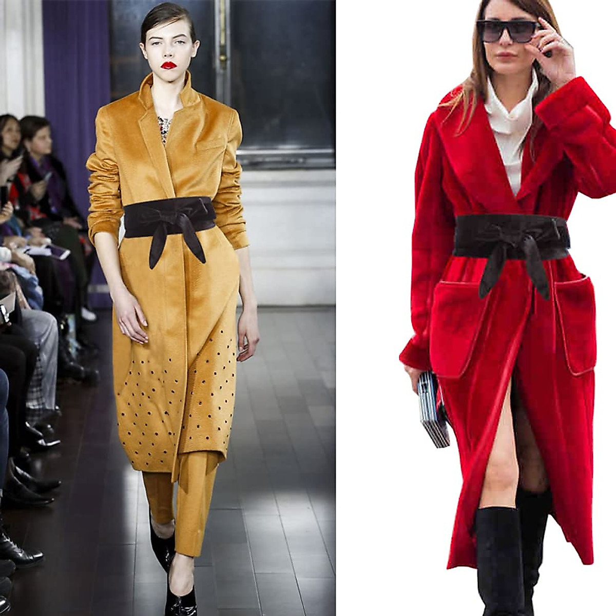 Aecibzo Women's Velvet Self Tie Wrap Around Waist Belt Wide Waistband Cinch Dress Belts (Black)