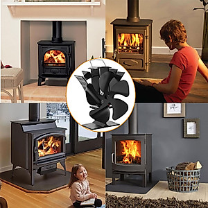 VODA Wood Stove Fan 5 Blades Newly designed Small Heat Powered Fans Fireplace Eco Fans for Wood/Log Burner/Fireplace(Black)