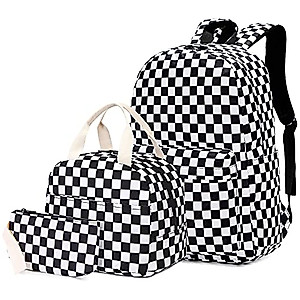 Yusudan Checkered Girls School Backpack Set, Kids Teens School Bag Bookbag with Lunch Bag Pencil Bag