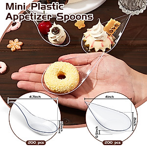 Tessco 400 Pcs 4'' Mini Plastic Appetizer Spoons Plates Disposable Dessert Spoons Tear Drop Tasting Spoons Plastic Asian Soup Spoons for Dessert Sauces Sushi Ice Cream Food Parties, 2 Styles(Clear)