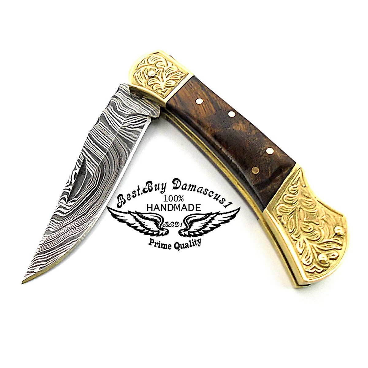 Best.Buy.Damascus1 Damascus pocket knife, Folding knife, Pocket Knife For Men, Knife Set with knife sharpeners Premium Quality gifts for men (Rose Scrimshaw)