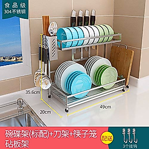 KLHDGFD Drain Rack-Stainless Steel Kitchen Dish Drying Rack 2-Tier Wall Floor Mounted