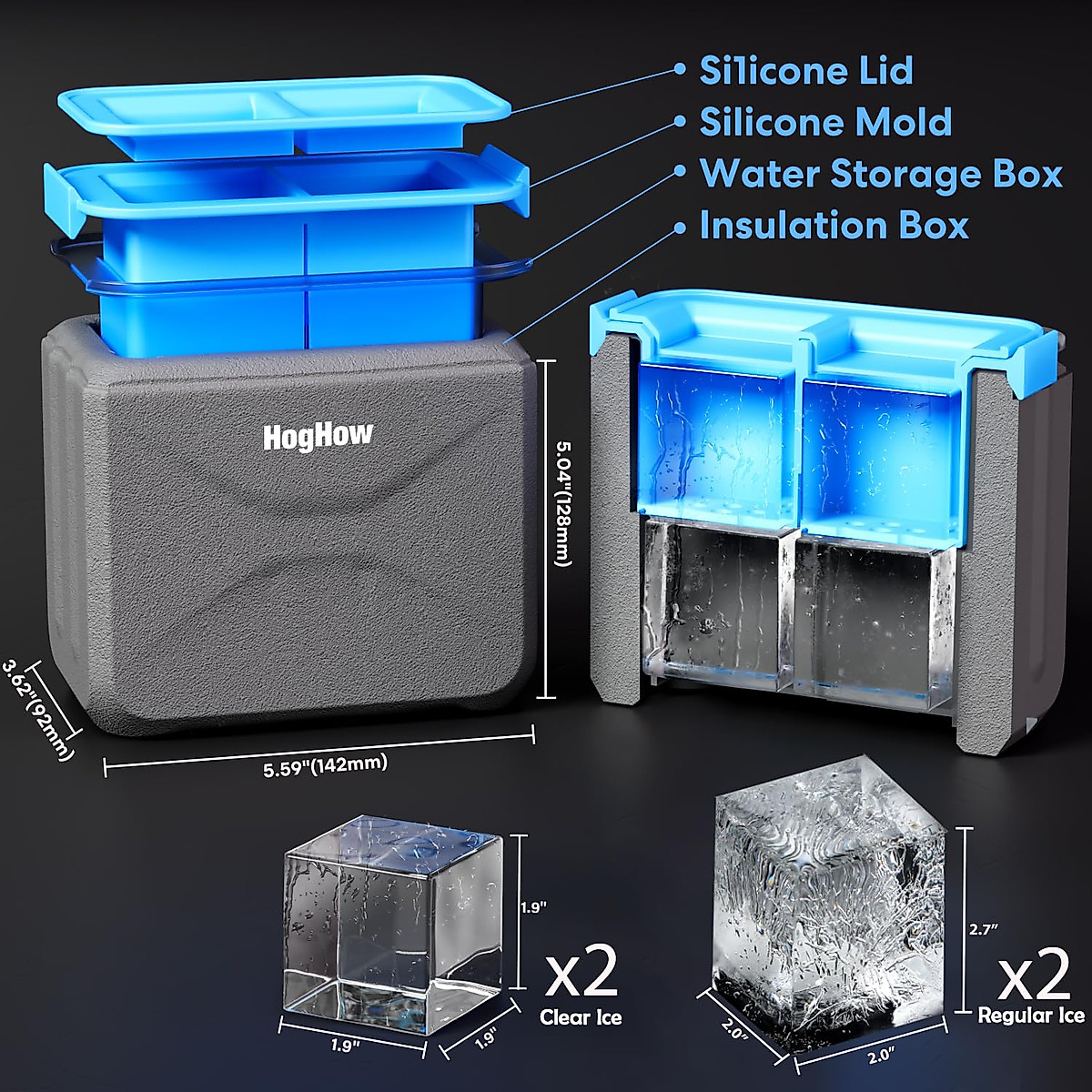 Clear Ice Cube Maker,Crystal Clear 2 Inch Ice Tray Silicone,4 Large Ice Cubes Mold for Whiskey,Cocktails,Bourbon and Drink,Gifts for Men(1PC)