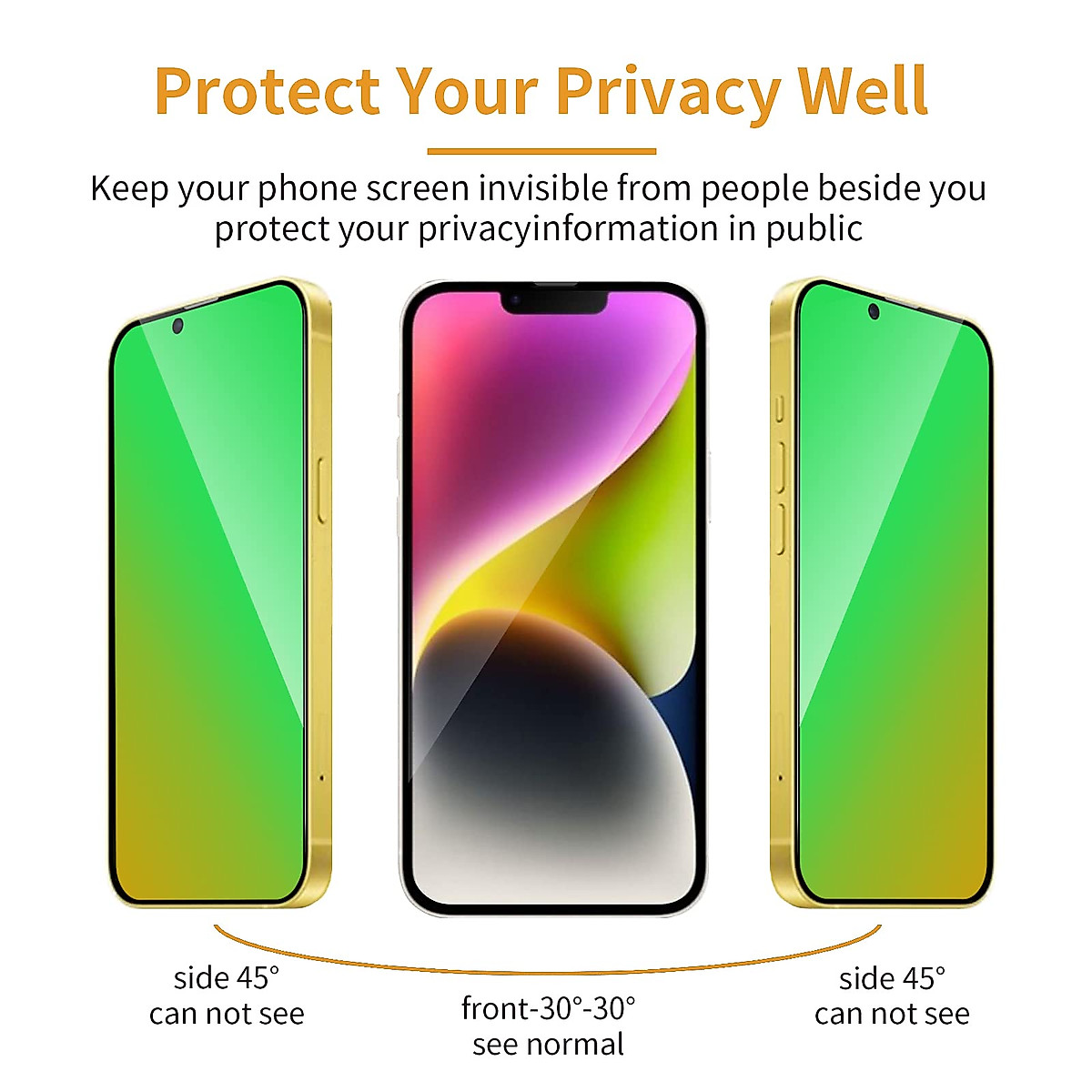 Eliphelet 2 Pack for iPhone 14 Plus / 13 Pro Max Privacy Screen Protector Tempered Glass for iPhone13 ProMax / 14Plus 6.7inch Gradient Green Anti Spy Anti Blue Light Full Coverage Easy Installation