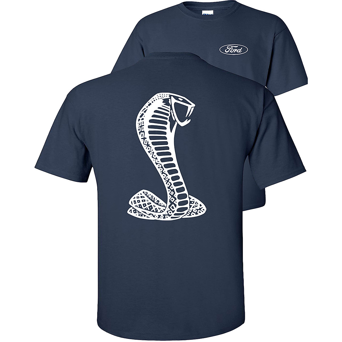 Fair Game Shelby Cobra Ford T-Shirt Mustang White Carroll Snake Silhouette Logo-Navy-XL