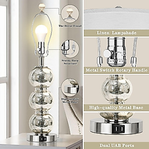 Set of 2 Table Lamps for Living Room Glass Triple-Sphere 27" Tall Table Lamp Contemporary Bedside Desk Nightstand Lamp for Bedroom Living Room Office, Mercury Silver/Chrome