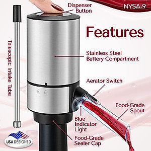 Electric Wine Aerator Pourer Dispenser, Automatic Pour Spout for Aerating Wine by Glass, Smart Electronic Decanter Machine by VinFlow5