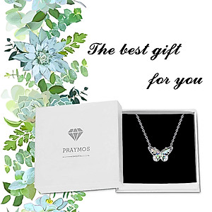 PRAYMOS 925 Sterling Silver Butterfly Necklace Women Abalone Shell Aesthetic Jewelry 20in Chain