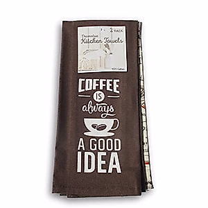The Spring Shop Decorative 100% Cotton Kitchen Tea Towel Set - 2 Count - 15 x 25 Inches (Coffee is a Good Idea/Kitchen Details)
