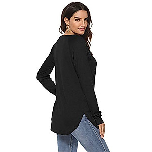 Newchoice Womens Fall Clothes,Raglan Long Sleeve T Shirts Curve Hem Flare Tunic Tops (L,Black)