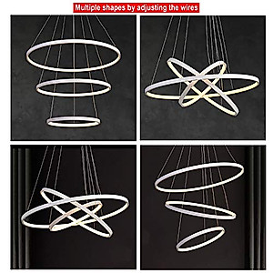DERALAN Modern Chandelier Lighting Dimmable LED Ceiling Dining Room Chandeliers Contemporary Pendant Lights Fixtures Living Room Hanging 3 Ring Foyer Bedroom Warm White Light White Shade