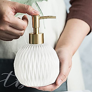Ceramics Gold Soap Dispenser for Bathroom, Relief Soap Dispenser for Kitchen Sink, 400ml/13.5Oz Refillable Liquid Hand Soap Dispenser with Gold Pump (Red)