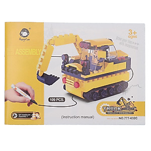 Elolicu Inductive Car Toy for Kid, Follow Line Inductive Car Building Excavator Toy Trucks Vehicle Construction DIY Induction Building Blocks Assembled Excavator Toy Car for Over 3 Years Old Kids