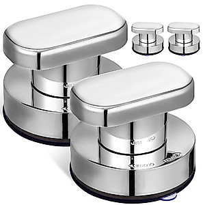 TEHAUX Suction Cup Glass Door Handle, Sliding Shower Door Handle Suction Cup Knob Suction Cup Glass Wall Door Hook with Suction Cup for Glass Door and Window (4pcs, Silver)