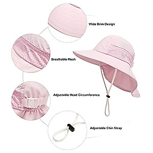 Muryobao Toddler Kids Baby Girls Boys Sun Hat Summer UPF 50+ UV Protection Caps Wide Brim Neck Flap Beach Play Fishing Hats Pink Age 1-3 Years