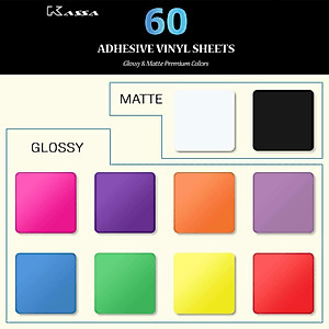 Kassa 60-Piece Permanent Vinyl Sheets | 10 Bold Colors in 12" x 12" with a Squeegee Included | Compatible with Cricut, Silhouette & Other Cutting Machines | for DIY Art Projects, Styling & Decorating