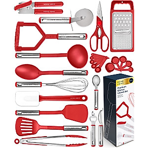 Home Hero Silicone Spatula Kitchen Utensils Set - Stainless Steel & Nylon Cooking Utensils Set - BPA Free Spatulas Silicone Heat Resistant Kitchen Gadgets Kitchen Essentials (25 Pcs - Red)
