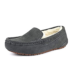 DREAM PAIRS Women's Auzy-01 Fuzzy House Slippers Cozy Faux Fur Micro Suede Moccasins Slip on Loafer Shoes for Indoor and Outdoor, Grey, Size 8.5-9