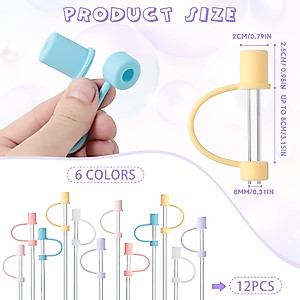 12 Pieces Straw Covers Cap Silicone Straw Tips Cover Reusable Drinking Straw Tips Lids Dust Proof Straw Plugs for 7-8 mm Straws, 6 Colors