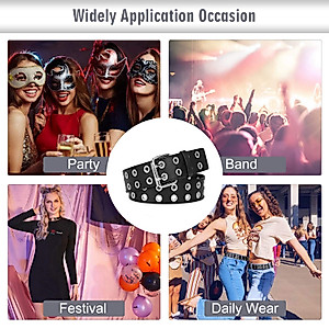 WERFORU Double Grommet Belt PU Leather Punk Belt for Women Black Studded Belts 1.5 Wide