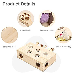 MEWOOFUN Cat Toys Interactive Whack-a-mole Solid Wood Toys for Indoor Cats Kitten Catch Mice Game