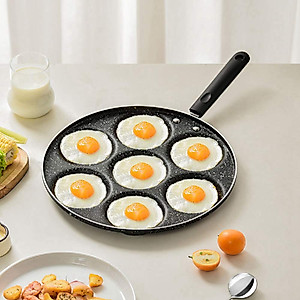 Hyuduo Aebleskiver Pan with 7 Holes, Non Stick Fried Eggs Pancake Cooking Frying Pan, Kitchen Cookware Burger,Pot