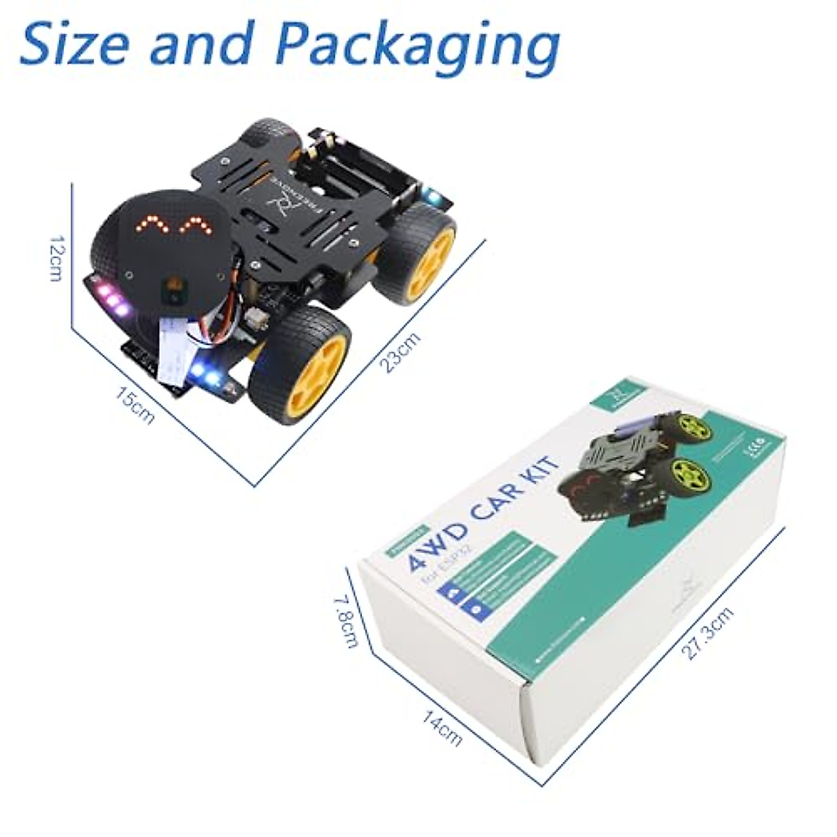 FREENOVE 4WD Car Kit for ESP32-WROVER CAM (Included), Dual-core 32-bit 240 MHz Microcontroller, Camera, Dot Matrix, Obstacle Avoidance, Line Tracking, Light Tracing, Colorful Light, App