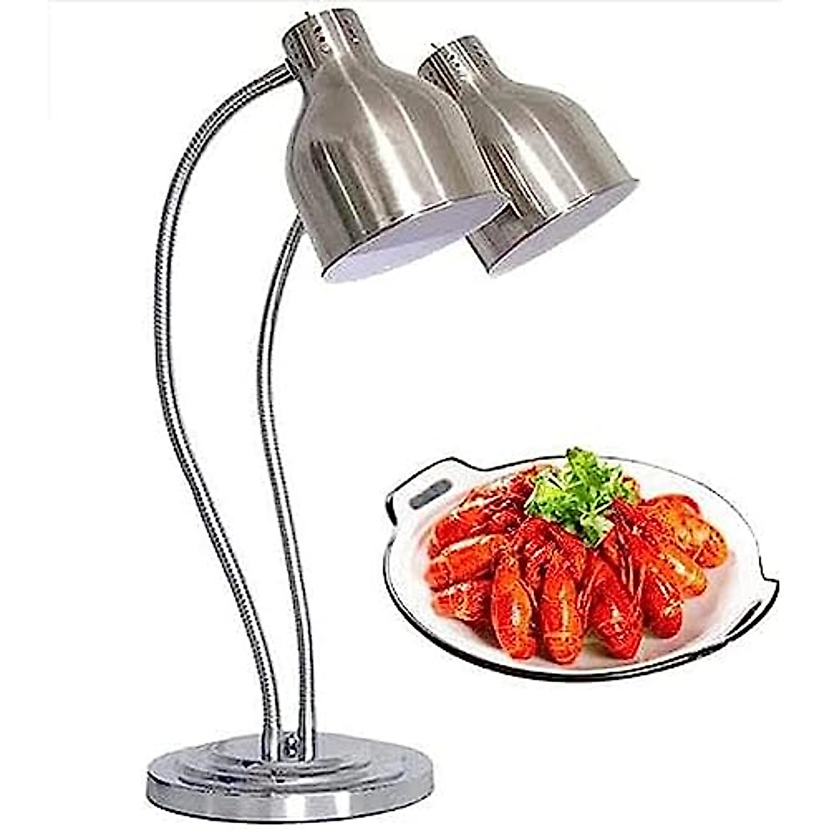 LINKANRUO Countertop Food Warmer Lamp 250W Bulb Commercial Food Heat Lamp for Food Warming Restaurant Warmer Food Service, Adjustable Lampshade Lamps(Sliver,Double Head)