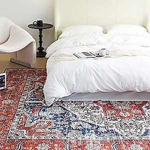 VK Living Washable Rug, 9'x12' Stain Resistant Washable Rug,Machine Washable Rug with Non-Slip,Vintage Bohemian Area Rug for Living Room Bedroom Dining Home Office Area Rug (Red, 9'x12')