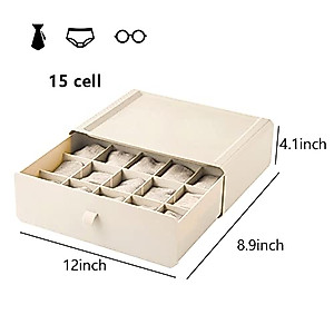 Tynulox Sock Underwear Organizer Dividers | 15 Cell Stackable Plastic Closet Drawer | White Storage Bin for Bra, Socks, Ties, Cable, Decor