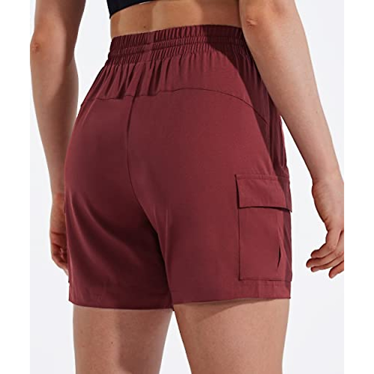 MASKERT Women's Hiking Cargo Shorts Quick Dry Athletic Golf Shorts 5 Inches Lightweight Running Summer Casual Shorts with Pockets, Ruby Wine L