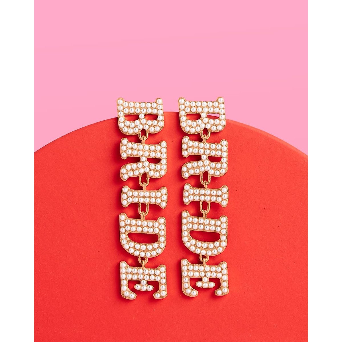 xo, Fetti Bride Pearl Drop Earrings, 3" Drop, Gold Pearl Charm Letter Jewelry | Bachelorette Party Decorations, Bridesmaid Gift, Bridal Shower, Wedding