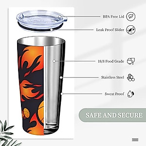 IYERSKD Basketball On Fire 20 oz Stainless Steel Tumbler Vacuum Insulated Leakproof Travel Mug for Car Office Gym