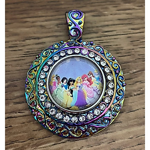 My Prime Gifts Interchangeable Snap Jewelry Round Shape Rhinestone Rainbow Oil Slick Bail Pendant fits 18-20mm Standard Size Ginger Style Charms, Rainbow, White, Clear (GJP4105)