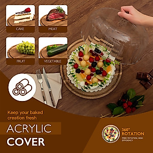 Vacream Rotating Cake Stand with Dome,Acacia Wooden Cake Plate with Acrylic Lid, Wood Lazy Susan with Cover, Cake Stand for Party,Birthday,Parties,Baking Gifts(12 Inch with Dome)