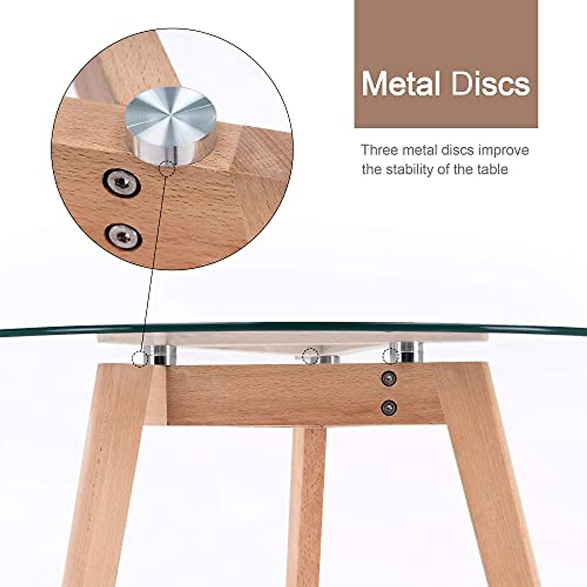 Ivinta Round Glass Dining Table, Modern Leisure Table with Wood Legs for Kitchen Dining Room Living Room, Accent Table Small Tea Table for 2, Space Saving, 31.5 inch