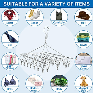 Akamino 4 Pcs Hanging Drying Rack,Stainless Steel Herb Drying Rack with 30 Stainless Clips,Collapsible Swivel Drying Rack Windproof Hook for Drying Herb Air Plants,Flowers,Towel,Bras,Lingerie, Sock