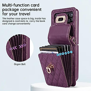 for Samsung Galaxy Z Flip 5 Wallet Case with Card Holder, Rhombus Crossbody Lanyard PU Leather Wallet for Women Men Protective Case,Pink,for Samsung Z Flip 3