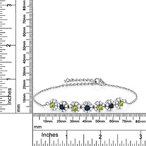 Gem Stone King 925 Sterling Silver Green Peridot Blue Sapphire and White Zirconia Tennis Bracelet For Women (1.58 Cttw, Gemstone August Birthstone, 7 Inch with 2 Inch Extender)