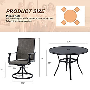 VICLLAX 5-Piece Outdoor Patio Furniture Dining Set, All-Weather Outdoor Swivel Chairs and Round Patio Dining Table, 42" Black