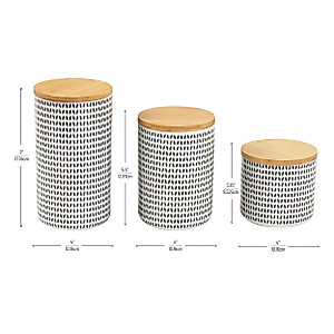 Mind Reader Small, Medium, Large Ceramic Lids, 3 pc Round Canister Sets, Food Storage Jar Container, White/black, One Size