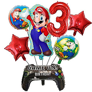 Mario Brothers Foil Balloons Mario Birthday Party Supplies 3rd Mario Party Decorations for Kids Birthday (Mario 3rd Birthday)