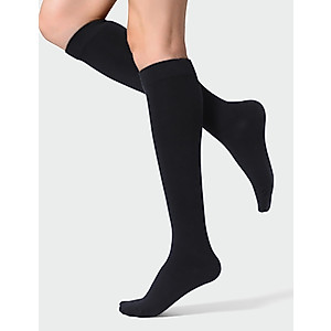 Joulli Women's Knee High Athletic Socks Stripe Tube Outdoor Sport Socks 3 Pairs, Black