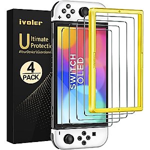 ivoler [4 Pack Tempered Glass Screen Protector Designed for Nintendo Switch OLED Model 2021&2023 with [Alignment Frame] Transparent HD Clear[Updated Version] Screen Protector for Switch OLED 7''