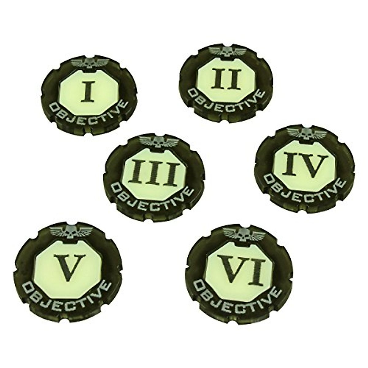 LITKO WHv8: Premium 2-Tone, Objective Token Set, Numbered 1-6 (6)