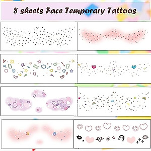 Tazimi Sweet Face Tattoos for Girls Women-8 Sheets Freckle Tattoos -6 Sheets Glitter Butterfly Temporary Tattoos for Halloween Parties Festival Makeup Rave Accessories Face Tattoos Sticker