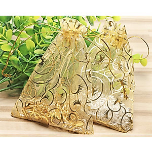 Shapenty 50PCS Organza Gift Bags Wedding Favor Candy Business Samples Display Jewelry Pouch Wrap with Drawstring for Baby Shower and Birthday Party (Gold)