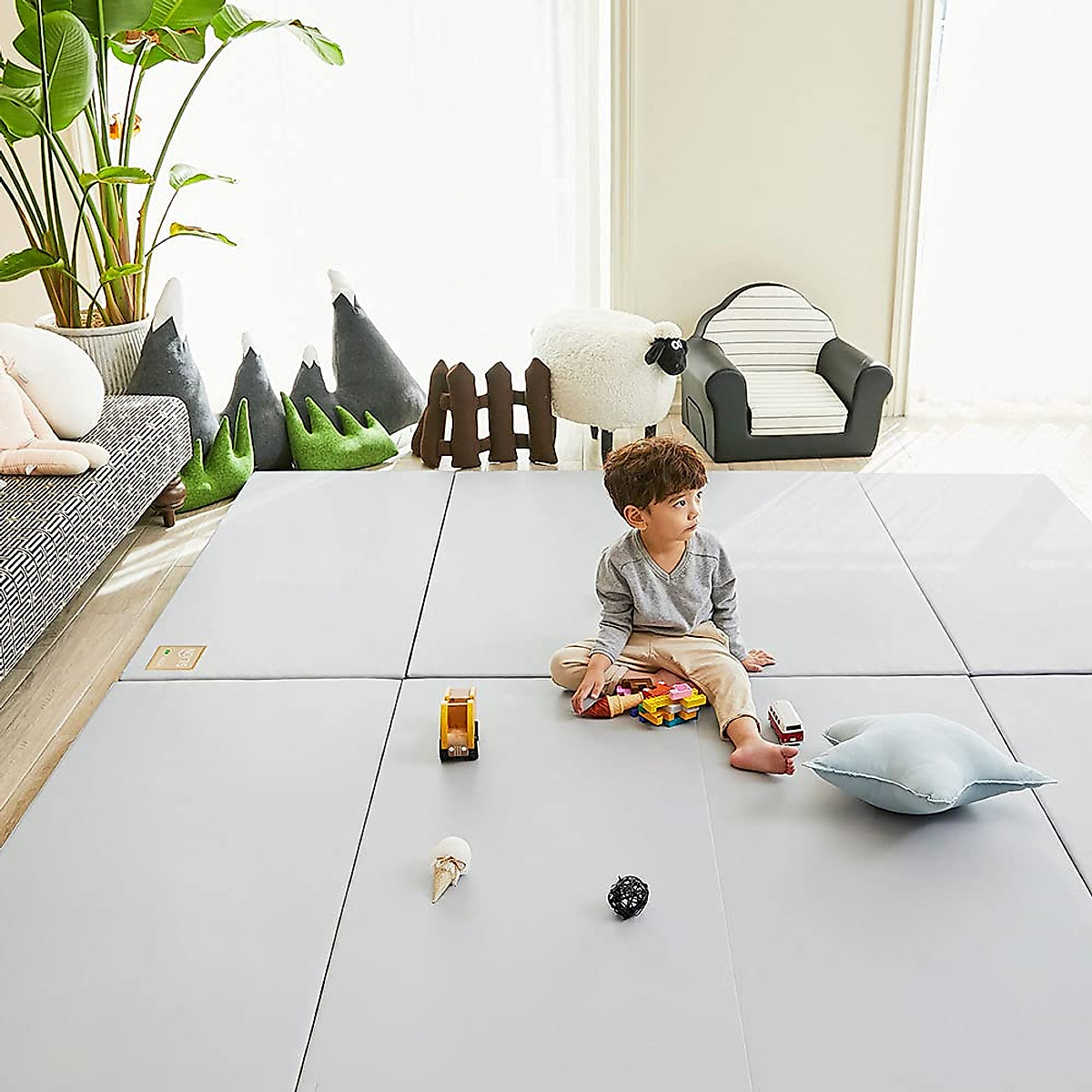 ALZIP MAT Eco Silion Urban, Folding Baby Play Mat Eco-Friendly Non-Toxic Non-Slip Reversible Waterproof (G+ (87x55 inch), Grey)