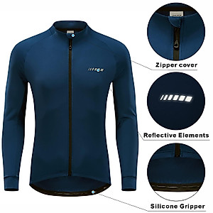 qualidyne Men's Winter Cycling Jersey Long Sleeve Fleece Thermal Bike Jacket Full Zip Biking Bicycle Shirt Cold Weather Blue