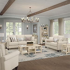 BOWERY HILL 85W Upholstered Sofa in Cream Herringbone Fabric